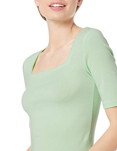 Amazon Essentials Women's Slim-Fit Half Sleeve Square Neck T-Shirt, Green, Medium