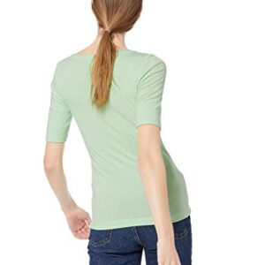 Amazon Essentials Women's Slim-Fit Half Sleeve Square Neck T-Shirt, Green, Medium