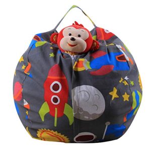 LMYOVE Stuffed Animal Storage Bean Bag Chair Cover for Kids, Organizing Plush Toys for Girls and Boys (26'', Astronaut)