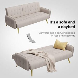 VASAGLE Sofa Bed, Convertible Couch with 2 Cup Holders and Removable Armrests, for Compact Living Space Apartment Dorm Office, 72 x 33.9 x 30.7 Inches, Beige