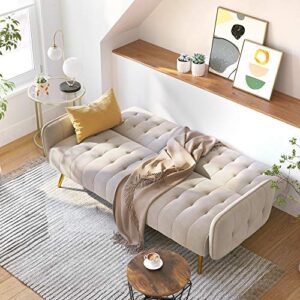 VASAGLE Sofa Bed, Convertible Couch with 2 Cup Holders and Removable Armrests, for Compact Living Space Apartment Dorm Office, 72 x 33.9 x 30.7 Inches, Beige