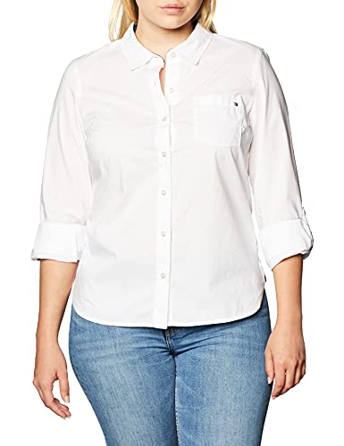 Tommy Hilfiger Women's Button Down Long Sleeve Collared Shirt with Chest Pocket, Bright White, Large