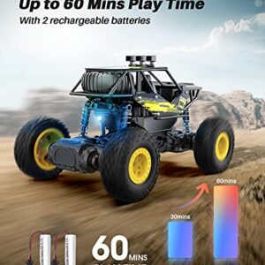 DoDoeleph Remote Control Car Metal,RC Monster Trucks,1/20 Scale LED 2WD 4 Channel All Terrains Off Road Vehicle 2X Rechargeable Batteries 54+mins Running Toy Gift for Boys Girls Kids Adults