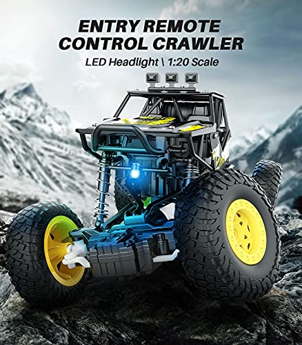 DoDoeleph Remote Control Car Metal,RC Monster Trucks,1/20 Scale LED 2WD 4 Channel All Terrains Off Road Vehicle 2X Rechargeable Batteries 54+mins Running Toy Gift for Boys Girls Kids Adults