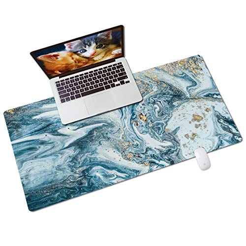 QIYI Desk Pad Large Keyboard and Mouse Pad for Laptop Computer, PU Leather Desk Cover Protector, Desk Décor Accessories for Office Home Work Writing Gaming 31.5" x 15.7" - Blue White Marble