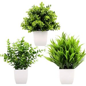 greentime 3pack mini fake plants in pots,artificial plastic eucalyptus plants,wheat grass potted faux plants indoor for office desk coffee table bathroom bedroom home decorations