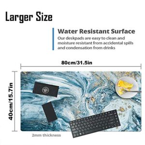 QIYI Desk Pad Large Keyboard and Mouse Pad for Laptop Computer, PU Leather Desk Cover Protector, Desk Décor Accessories for Office Home Work Writing Gaming 31.5" x 15.7" - Blue White Marble