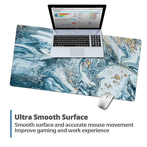 QIYI Desk Pad Large Keyboard and Mouse Pad for Laptop Computer, PU Leather Desk Cover Protector, Desk Décor Accessories for Office Home Work Writing Gaming 31.5" x 15.7" - Blue White Marble