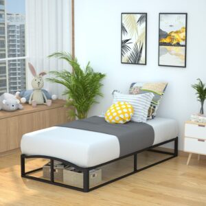 amazon basics metal platform bed frame with wood slat support, 10 inches high, twin, black