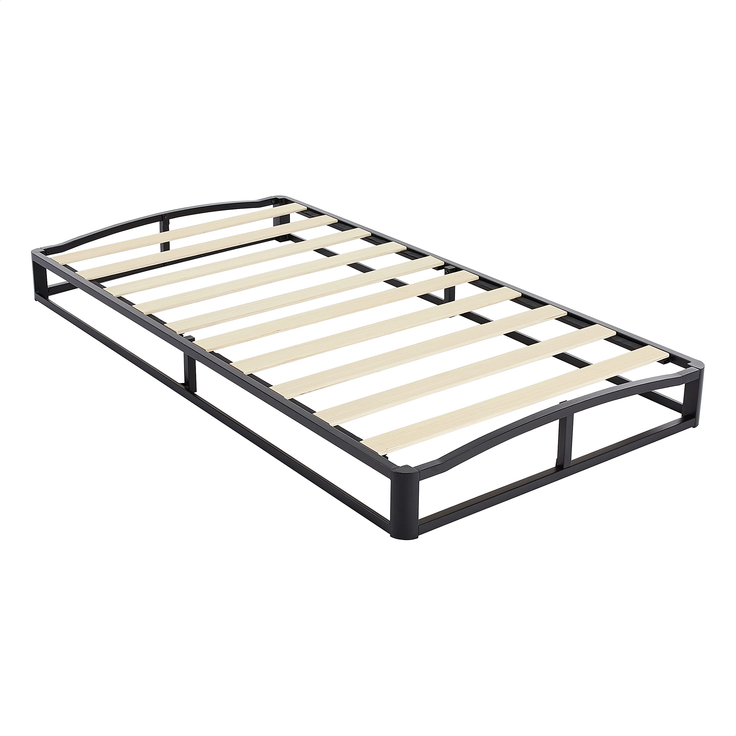 Amazon Basics Metal Platform Bed Frame with Wood Slat Support, 10 Inches High, Twin, Black