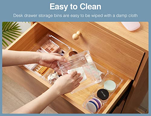 Puroma 31Pcs Drawer Organizer Set 5-size Versatile Vanity and Bathroom Drawer Organizers, Clear Plastic Desk Drawer Organizer Trays and Customize Layout Storage Bins for Makeup Kitchen Office (Clear)