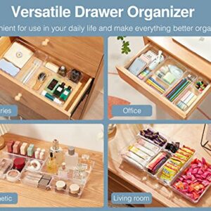 Puroma 31Pcs Drawer Organizer Set 5-size Versatile Vanity and Bathroom Drawer Organizers, Clear Plastic Desk Drawer Organizer Trays and Customize Layout Storage Bins for Makeup Kitchen Office (Clear)