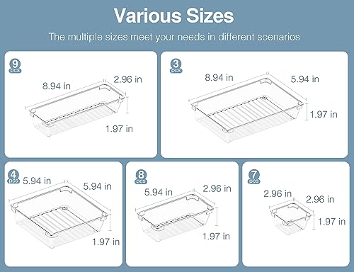 Puroma 31Pcs Drawer Organizer Set 5-size Versatile Vanity and Bathroom Drawer Organizers, Clear Plastic Desk Drawer Organizer Trays and Customize Layout Storage Bins for Makeup Kitchen Office (Clear)