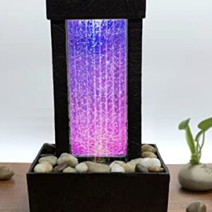 Nature's Mark 10" H Crackled Glass Light Show Tabletop Water Fountain with Natural River Rocks and Color Changing LED Lights (Corded)