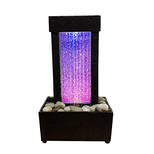 Nature's Mark 10" H Crackled Glass Light Show Tabletop Water Fountain with Natural River Rocks and Color Changing LED Lights (Corded)