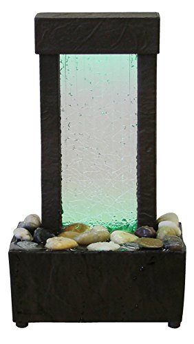 Nature's Mark 10" H Crackled Glass Light Show Tabletop Water Fountain with Natural River Rocks and Color Changing LED Lights (Corded)