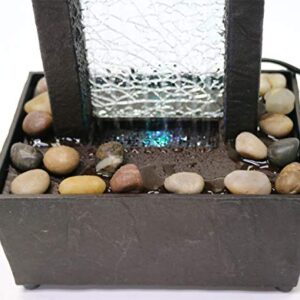 Nature's Mark 10" H Crackled Glass Light Show Tabletop Water Fountain with Natural River Rocks and Color Changing LED Lights (Corded)