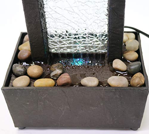 Nature's Mark 10" H Crackled Glass Light Show Tabletop Water Fountain with Natural River Rocks and Color Changing LED Lights (Corded)