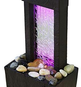 Nature's Mark 10" H Crackled Glass Light Show Tabletop Water Fountain with Natural River Rocks and Color Changing LED Lights (Corded)