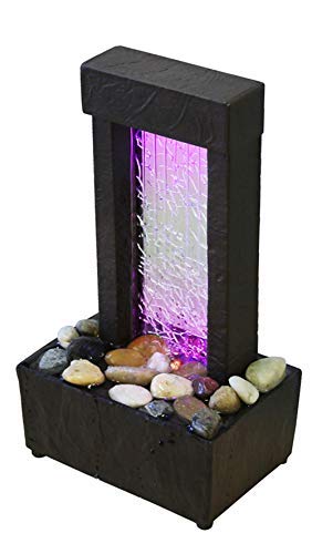 Nature's Mark 10" H Crackled Glass Light Show Tabletop Water Fountain with Natural River Rocks and Color Changing LED Lights (Corded)