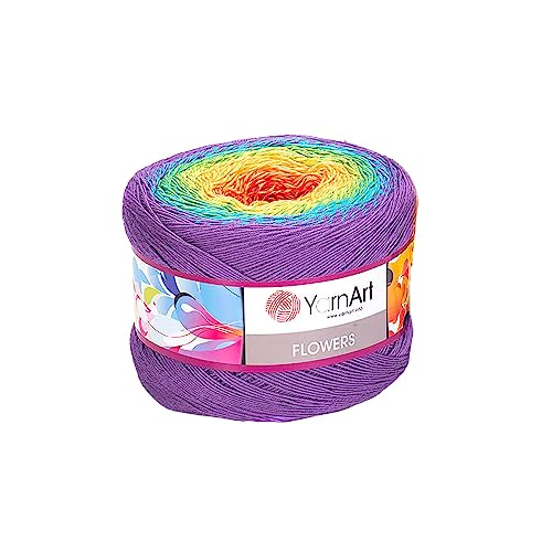 Yarn Art Flowers Yarn 55% Cotton 45% Acrylic 250gr 1094yds Multicolor Cotton Yarn Rainbow Crochet Yarn Spring Summer 2 Sport Yarn (277)