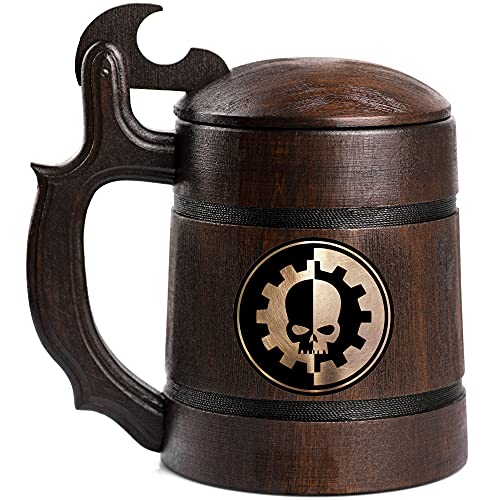 Adeptus Mechanicus Beer Stein, Personalized 40k Wooden Beer Mug, Custom Gamer Gift, Video Gamer Tankard, Gift for Men, Gift for Him, Geek Gift