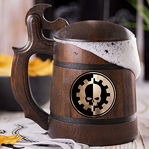 Adeptus Mechanicus Beer Stein, Personalized 40k Wooden Beer Mug, Custom Gamer Gift, Video Gamer Tankard, Gift for Men, Gift for Him, Geek Gift