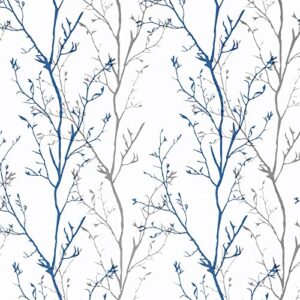 melwod grey blue tree branches peel and stick contact paper 17.7" x 118" modern tree branch removable wallpaper natural wall paper self-adhesive vinyl for drawer liner furniture crafts accent walls