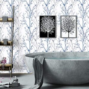 Melwod Grey Blue Tree Branches Peel and Stick Contact Paper 17.7" x 118" Modern Tree Branch Removable Wallpaper Natural Wall Paper Self-Adhesive Vinyl for Drawer Liner Furniture Crafts Accent Walls