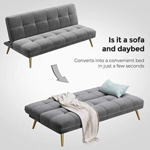 VASAGLE Futon Sofa Bed, Convertible Sleeper for Compact Living Space, 66.1 x 31.9 x 29.5 Inches, Gray