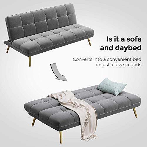 VASAGLE Futon Sofa Bed, Convertible Sleeper for Compact Living Space, 66.1 x 31.9 x 29.5 Inches, Gray