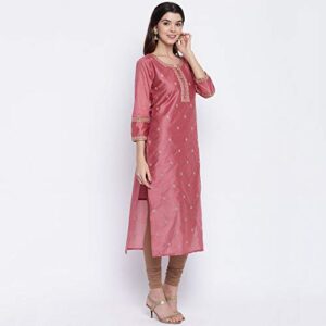 Ziya Designer Straight A-Line Embroidered Chanderi Cotton Kurti for Women (Dark Peach648, 40)