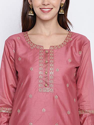 Ziya Designer Straight A-Line Embroidered Chanderi Cotton Kurti for Women (Dark Peach648, 40)