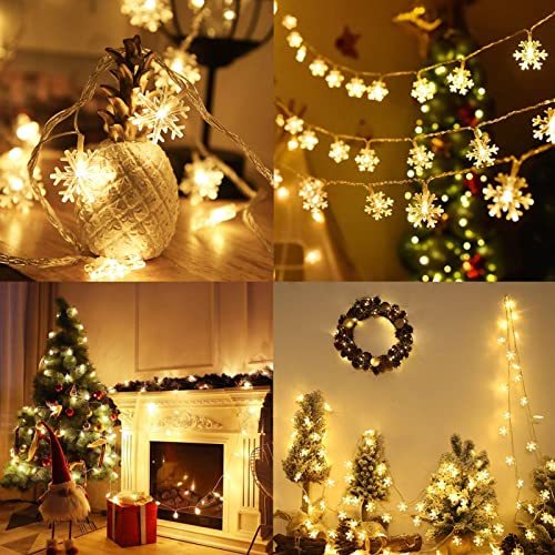 CESOF Christmas Lights, 20 Ft 40 LED Snowflake String Lights Battery Operated Fairy Lights for Bedroom Room Party Home Xmas Decor Indoor Outdoor Tree Decorations Warm White