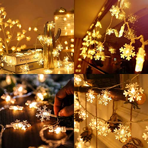 CESOF Christmas Lights, 20 Ft 40 LED Snowflake String Lights Battery Operated Fairy Lights for Bedroom Room Party Home Xmas Decor Indoor Outdoor Tree Decorations Warm White