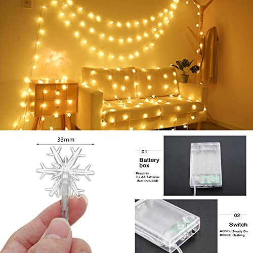 CESOF Christmas Lights, 20 Ft 40 LED Snowflake String Lights Battery Operated Fairy Lights for Bedroom Room Party Home Xmas Decor Indoor Outdoor Tree Decorations Warm White