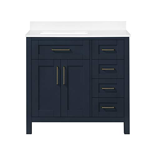 Ove Decors Tahoe 36 inch Bathroom Cabinet Bath Vanity | Contemporary Single Sink with Cultured Marble White Countertop | Fully Assembled | Backsplash Included, in Midnight Blue