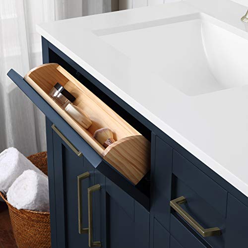 Ove Decors Tahoe 36 inch Bathroom Cabinet Bath Vanity | Contemporary Single Sink with Cultured Marble White Countertop | Fully Assembled | Backsplash Included, in Midnight Blue