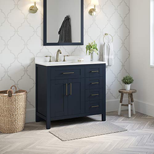 Ove Decors Tahoe 36 inch Bathroom Cabinet Bath Vanity | Contemporary Single Sink with Cultured Marble White Countertop | Fully Assembled | Backsplash Included, in Midnight Blue