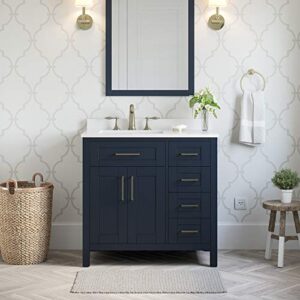 Ove Decors Tahoe 36 inch Bathroom Cabinet Bath Vanity | Contemporary Single Sink with Cultured Marble White Countertop | Fully Assembled | Backsplash Included, in Midnight Blue