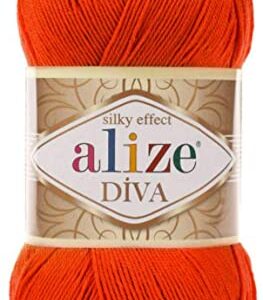 Alize Diva Silk Effect 100% Microfiber Acrylic Sport Yarn 1 Ball skeins 100gr 383yds Color (37 - Orange)