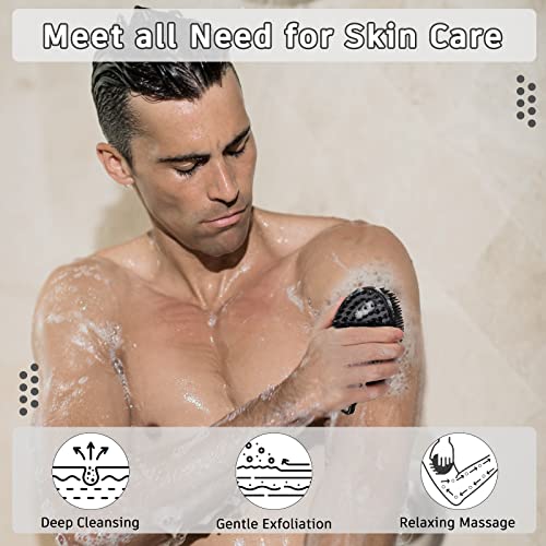 FREATECH Silicone Body Scrubber and Shampoo Brush Set, Black