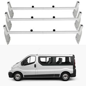 eccpp adjustable van ladder rack hightop 3 bars roof rack fit for chevy express 2500 for dodge for ford e-250/350 for gmc savana with rain gutters heavy-duty steel pickup truck ladder rack