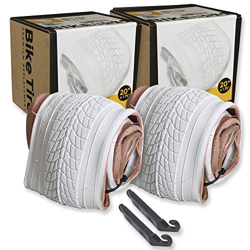 20 Inch Bike Tire Packages for Kids and BMX Tires. Fits 20x1.75 Bike Tube , Tire, Rims, Front or Rear Wheels. Includes Tire Tools. With or Without Tubes. 1 Pack or 2 Pack. WHITE (2 Tires - No Tubes)