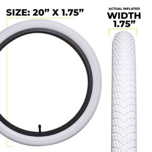 20 Inch Bike Tire Packages for Kids and BMX Tires. Fits 20x1.75 Bike Tube , Tire, Rims, Front or Rear Wheels. Includes Tire Tools. With or Without Tubes. 1 Pack or 2 Pack. WHITE (2 Tires - No Tubes)