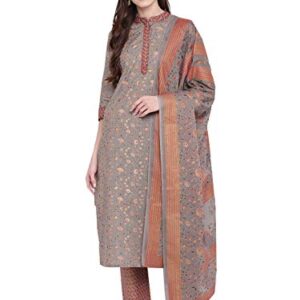 Indian Cotton Tunic Tops Kurti Set for Women with Palazzo 694 (Grey&Brown, 38)