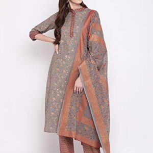 Indian Cotton Tunic Tops Kurti Set for Women with Palazzo 694 (Grey&Brown, 38)