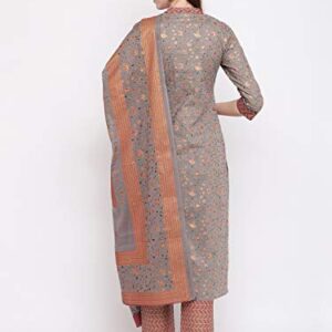 Indian Cotton Tunic Tops Kurti Set for Women with Palazzo 694 (Grey&Brown, 38)