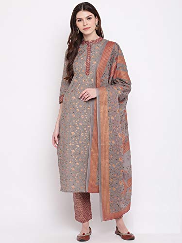 Indian Cotton Tunic Tops Kurti Set for Women with Palazzo 694 (Grey&Brown, 38)