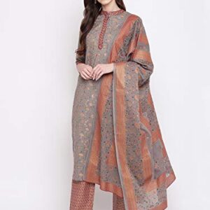 Indian Cotton Tunic Tops Kurti Set for Women with Palazzo 694 (Grey&Brown, 38)